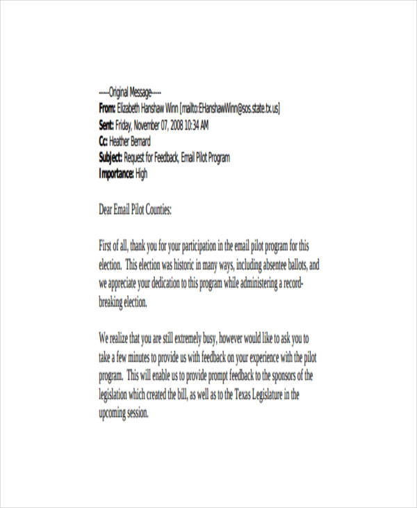 Sample Email To Customer Asking For Feedback