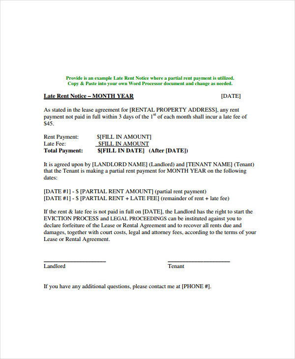 Late Rent Notice - 8+ Examples, Format, Pdf | Examples
