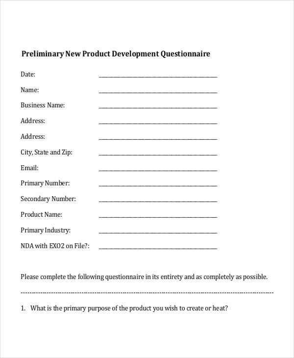 6 Product ionnaire Examples
