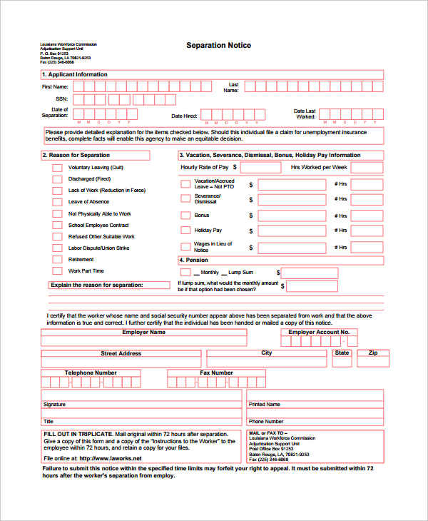 Separation Notice - 10+ Examples, Format, How to Write, Pdf