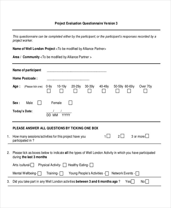 10 Evaluation Questionnaire Examples To Download
