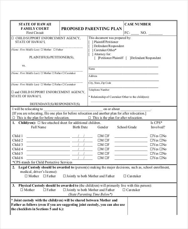 Parenting Plan 6 Examples Format Pdf Examples