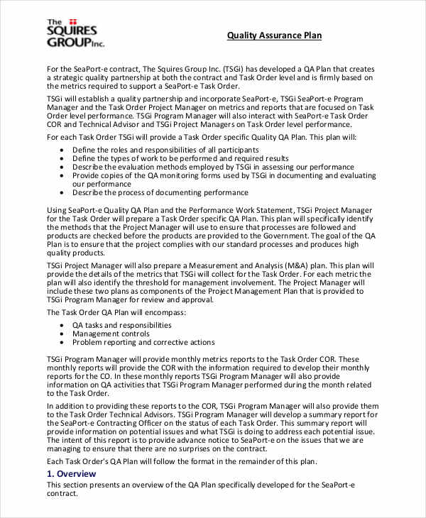 Quality Plan - 27+ Examples, Format, Pdf | Examples
