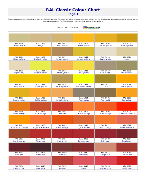 Color Chart - 7+ Examples, Format, Pdf | Examples