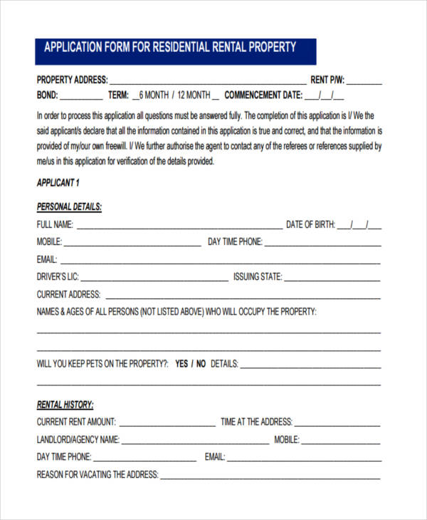 Rental Application Examples - 7+ Samples in PDF | Examples