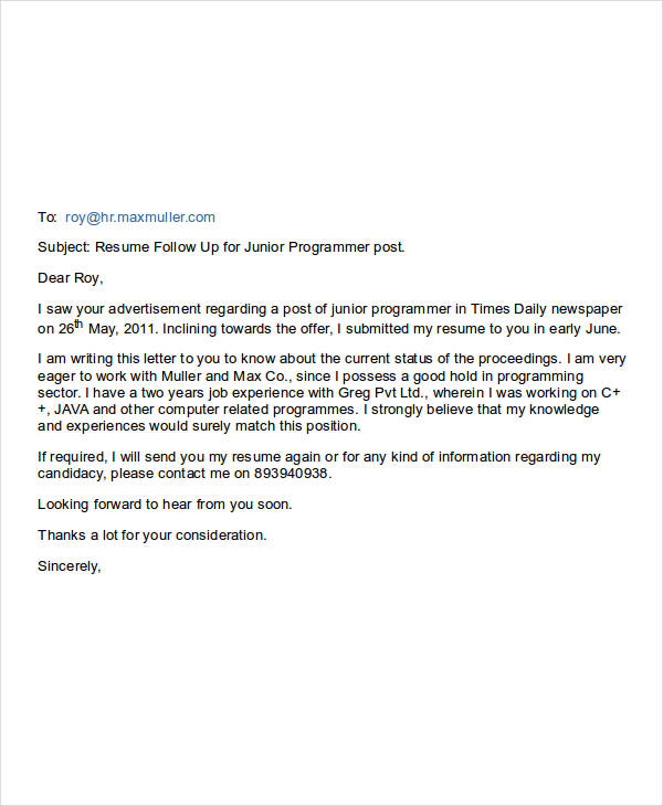 Sample Follow Up Letter For Job Application Status Collection Letter