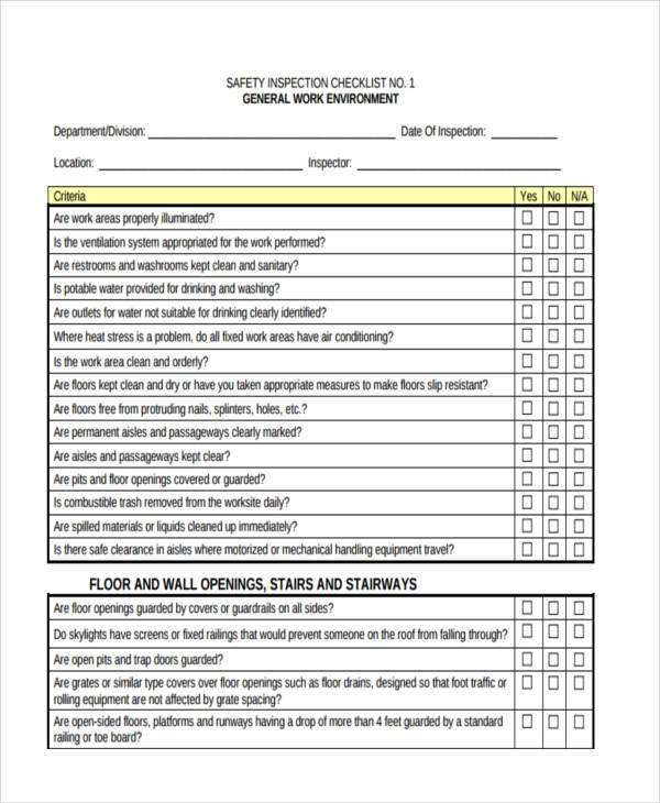 Safety Checklist Examples 18 Samples In PDF Word Google Docs Pages Examples