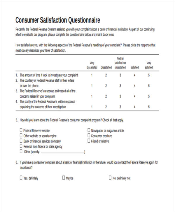 ionnaire For Customer Satisfaction 7 Examples Format Pdf 