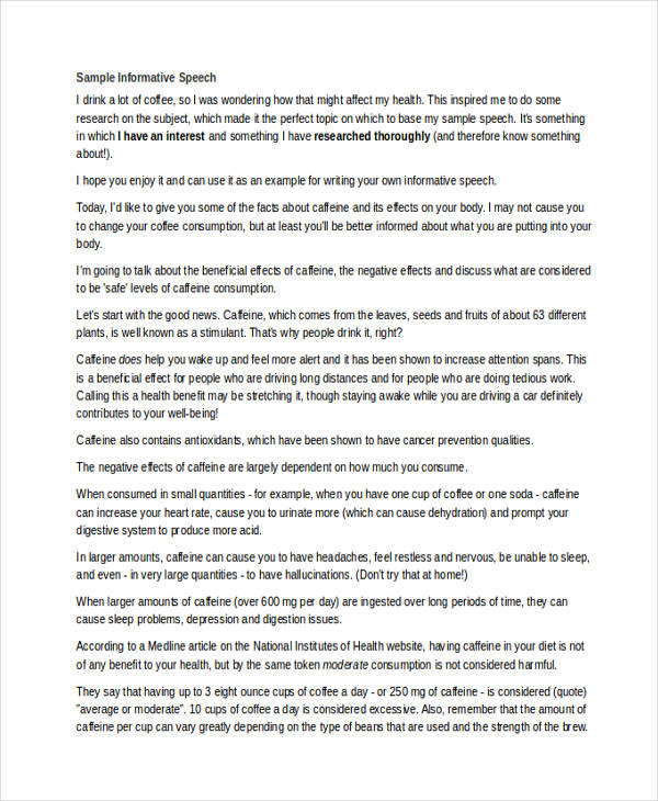 Informative Speech 13 Examples Format Sample