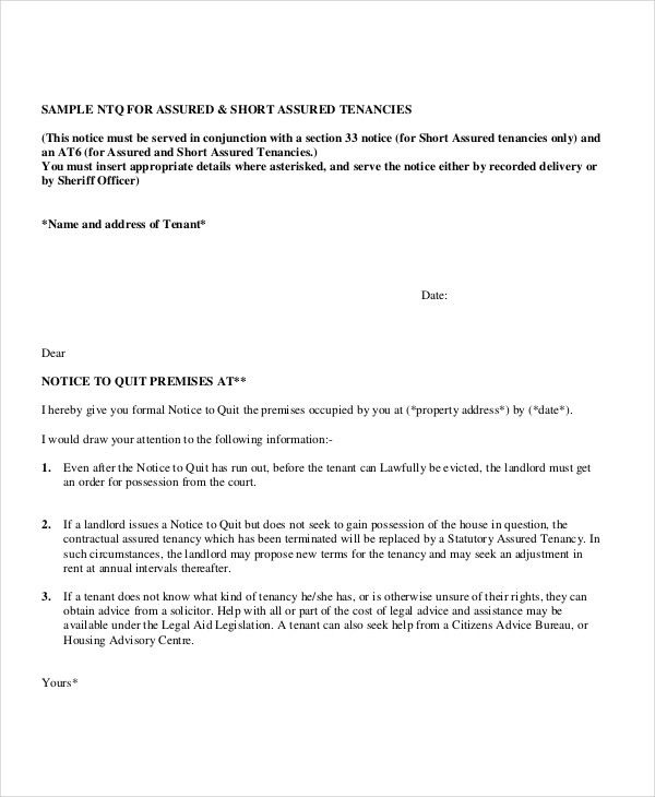 Notice To Quit 14 Examples Format Pdf