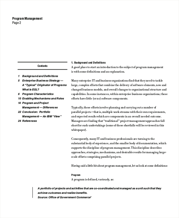 Program Management - Examples, Format, Pdf