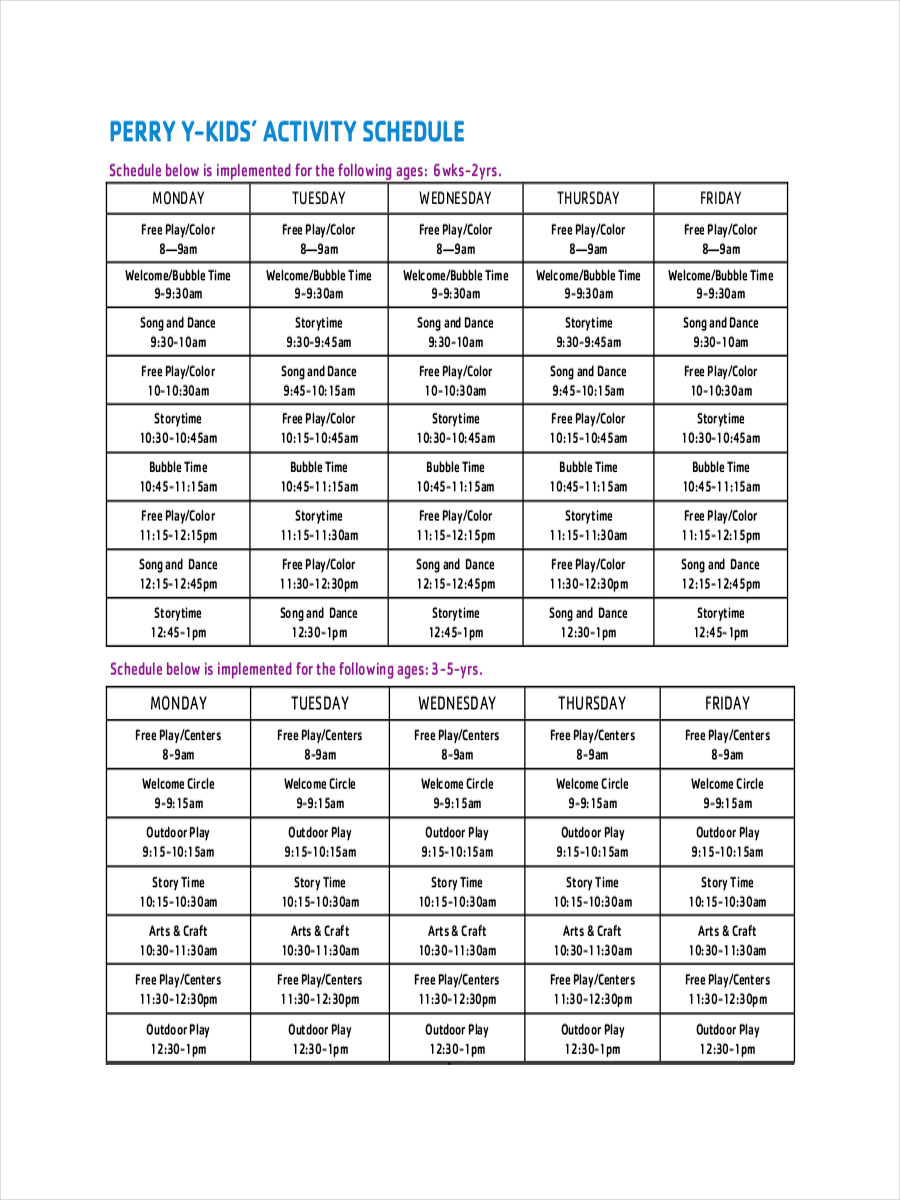 Activity Schedule 10 Examples Format Pdf Examples