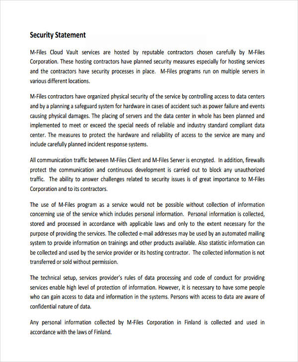 Security Statement 8 Examples Format Pdf Examples
