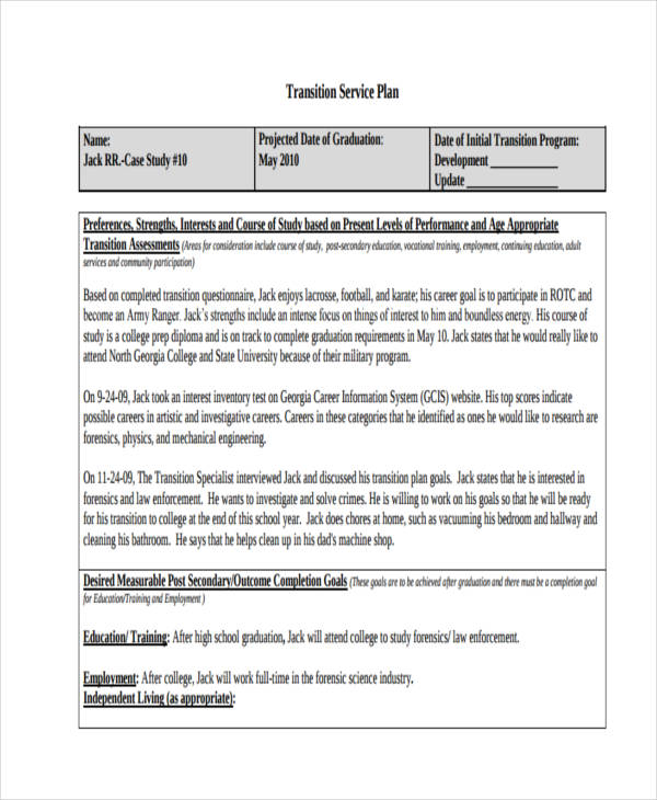 Transition Plan 12 Examples Format Pdf Examples