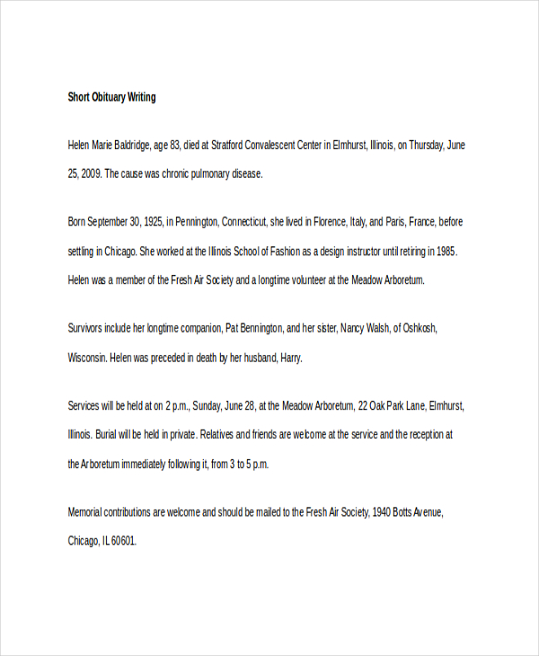 Obituary Writing 5 Examples Format Pdf Examples