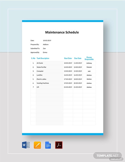 Maintenance Schedule Examples - 16+ Samples in Google Docs | Word ...