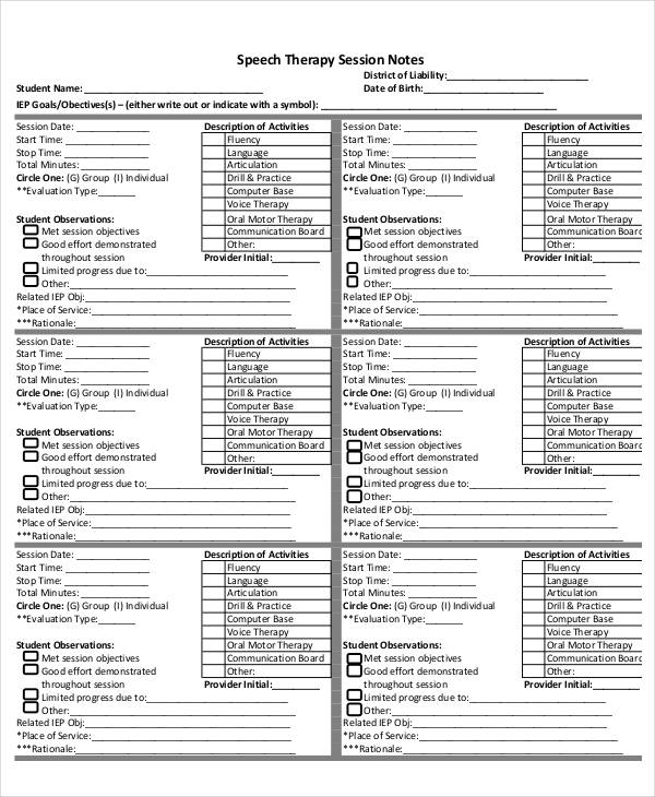 Sample Speech Therapy Progress Notes The Document Template