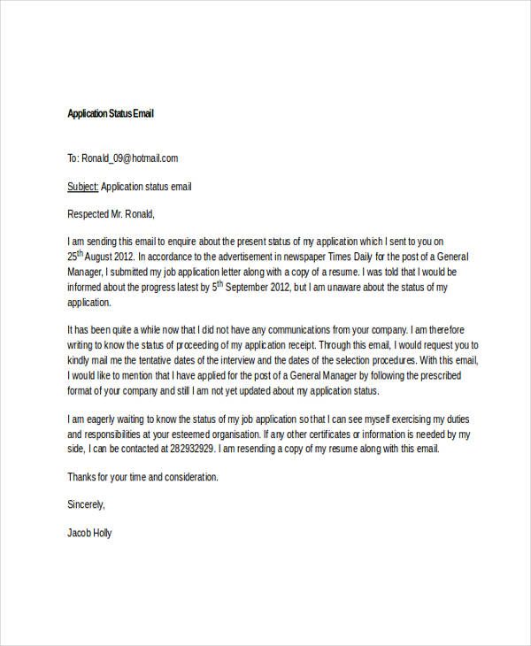 Application Email - 11+ Examples, Format, Sample | Examples