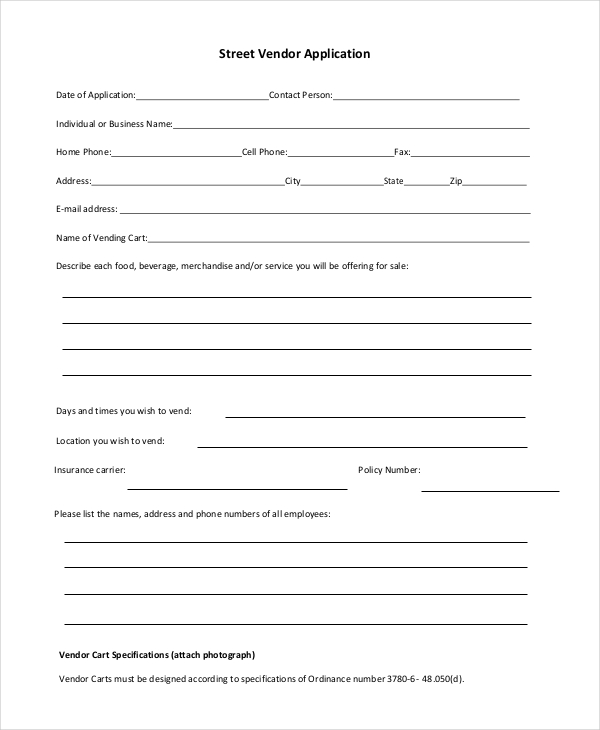 Vendor Application - 9+ Examples, Format, Pdf | Examples