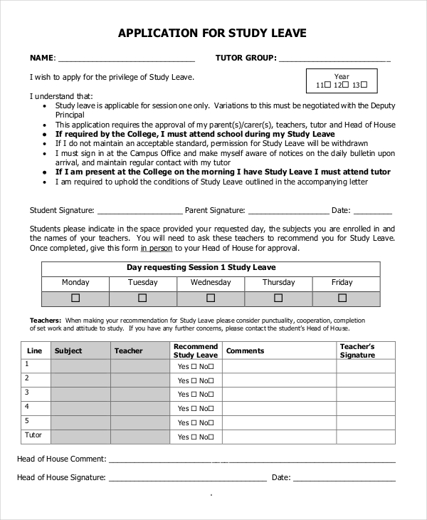 Leave Application - 7+ Examples, Format, Pdf | Examples