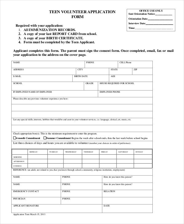 Volunteer Application - 7+ Examples, Format, Pdf | Examples