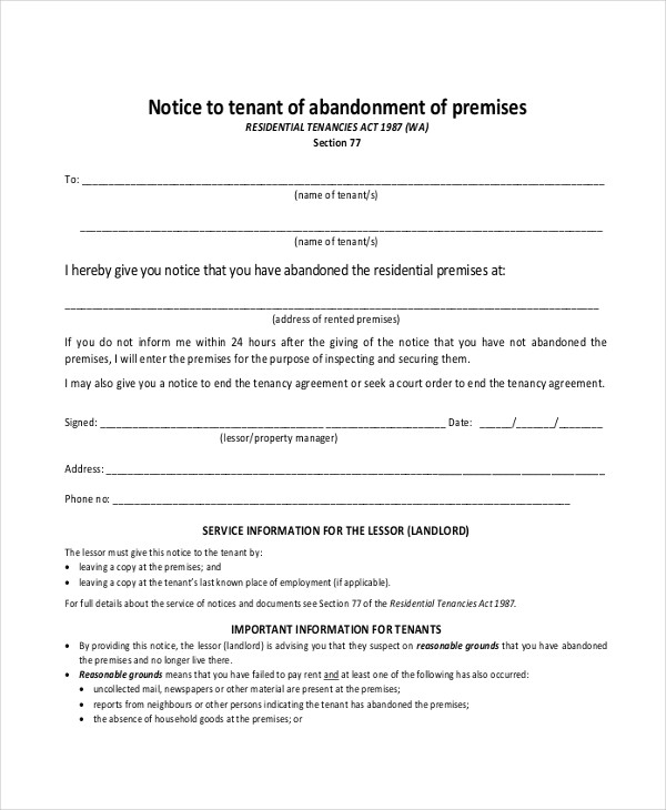 Tenant Notice - 6+ Examples, Format, Pdf