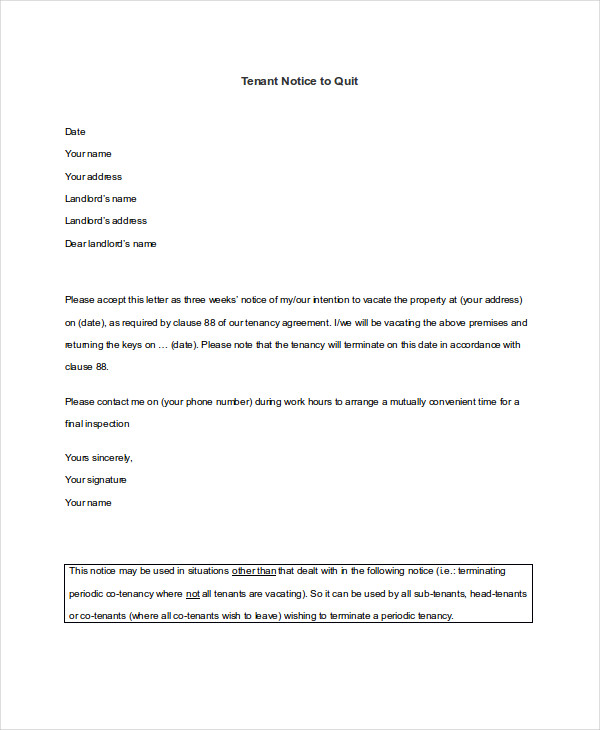 Notice To Quit 14 Examples Format Pdf Examples