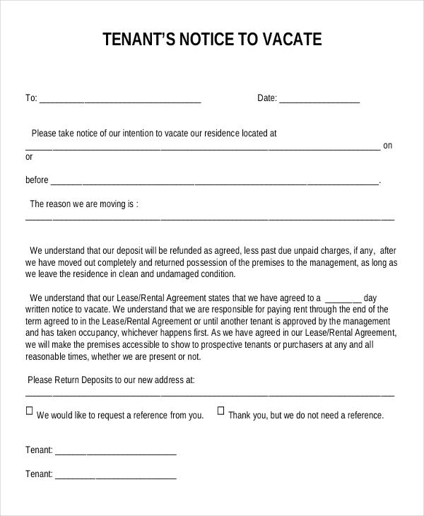 Notice to Vacate - 9+ Examples, Format, Pdf | Examples