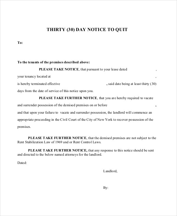 30 Day Notice - 14+ Examples, Format, Pdf | Examples