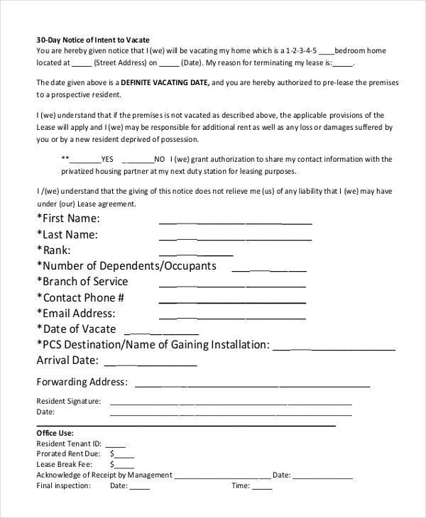 30 Day Notice - 14+ Examples, Format, Pdf | Examples