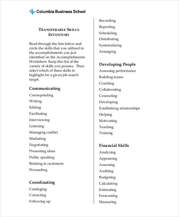 Skills Inventory 8 Examples Format How To Write Pdf