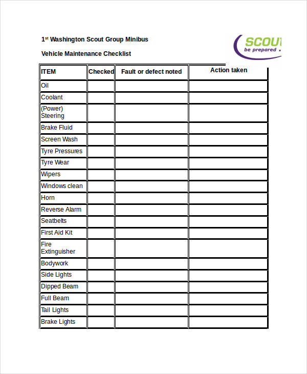 Car Maintenance Chart Template Free Samples Examples Format 