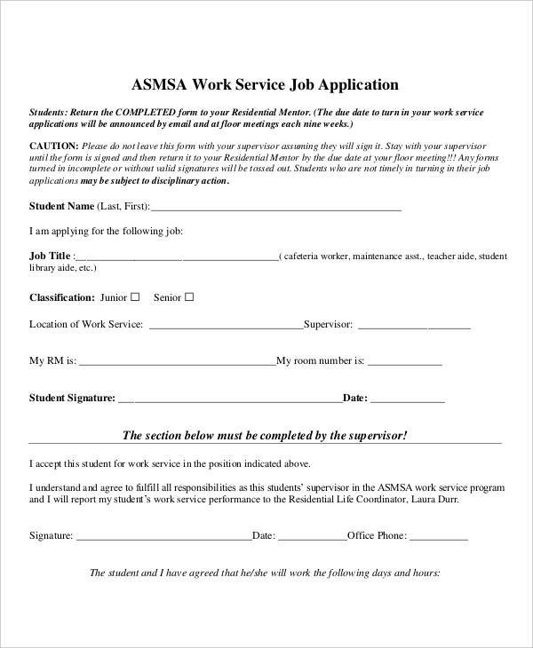 Work Application - 9+ Examples, Format, Pdf | Examples