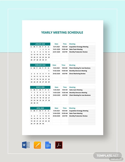 Meeting Schedule Examples 14 In Editable PDF MS Word Pages Google Docs Google Sheets 