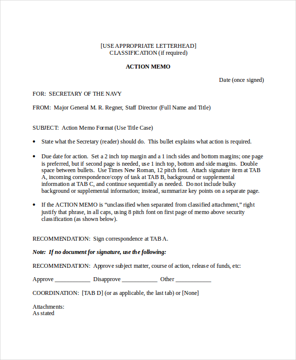 Action Memo - 6+ Examples, Format, Pdf | Examples