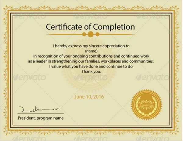 Certificate Examples of Completion - 20+ Examples, Format, Pdf | Examples