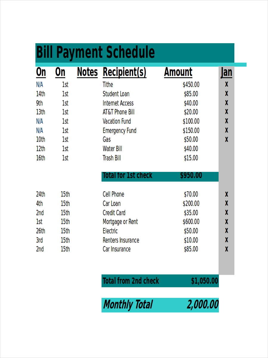 Payment Schedule Examples 18 Samples In Google Docs Google Sheets 