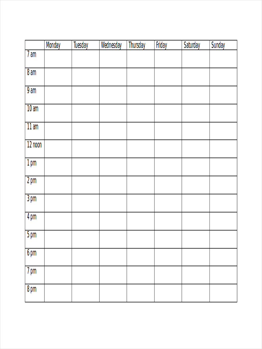 Blank Schedule - 7+ Examples, Format, Pdf | Examples