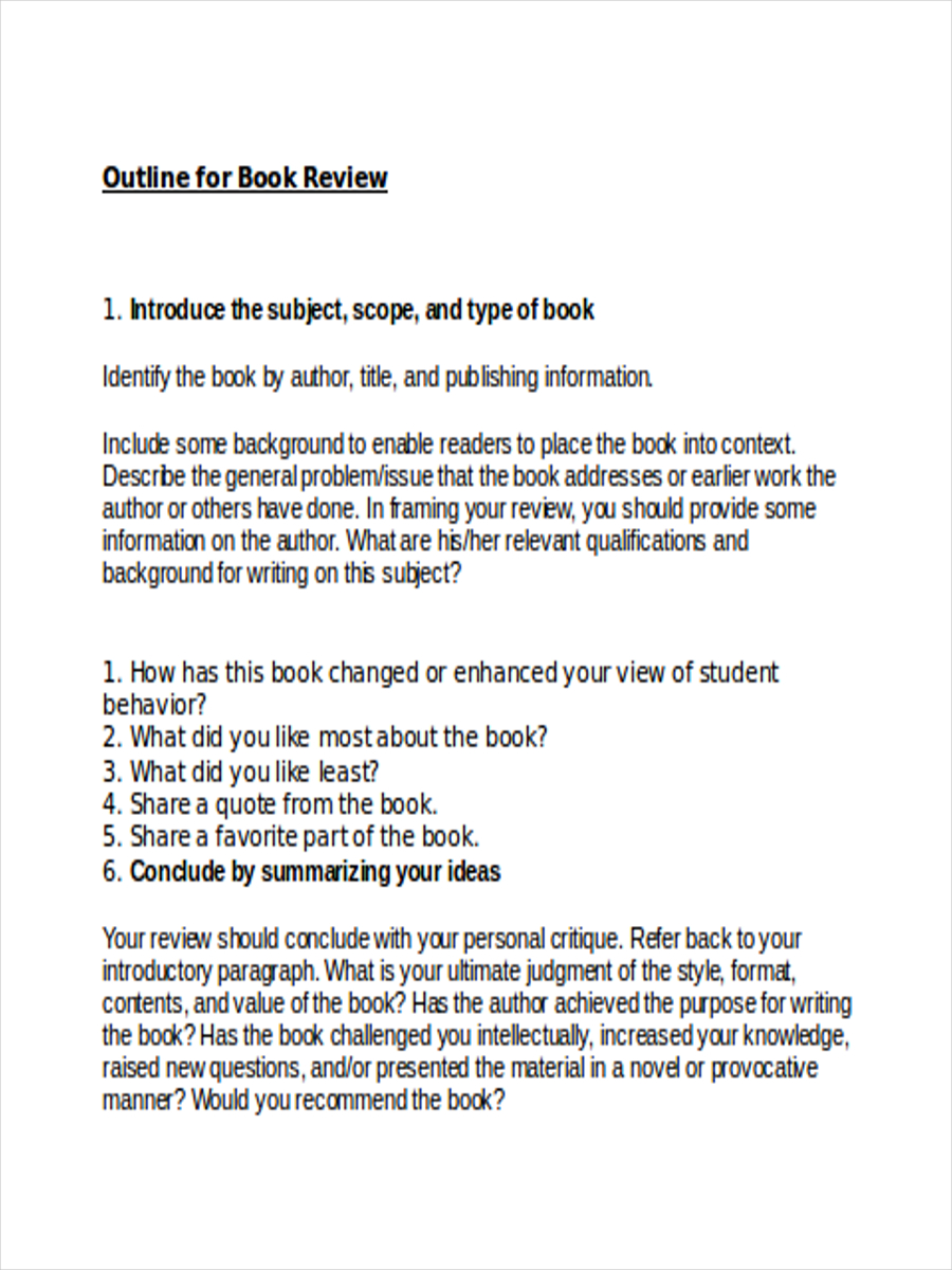 Example Of A Book Review Outline NAULAKOMP18