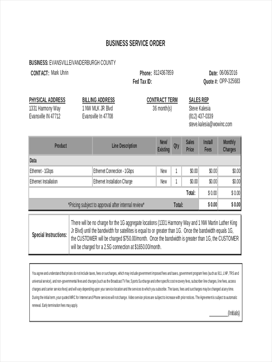 Service Order - 8+ Examples, Format, Pdf | Examples