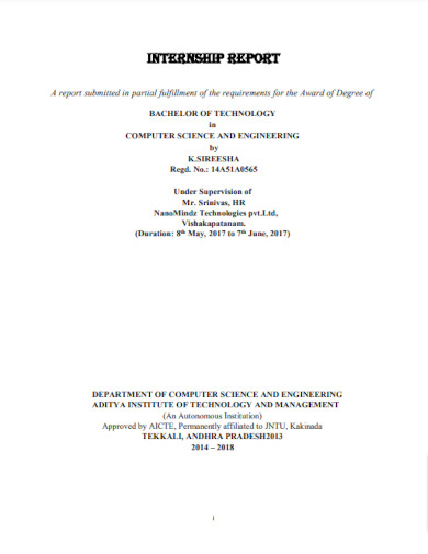 Internship Report - 14+ Examples, Format, Pdf | Examples