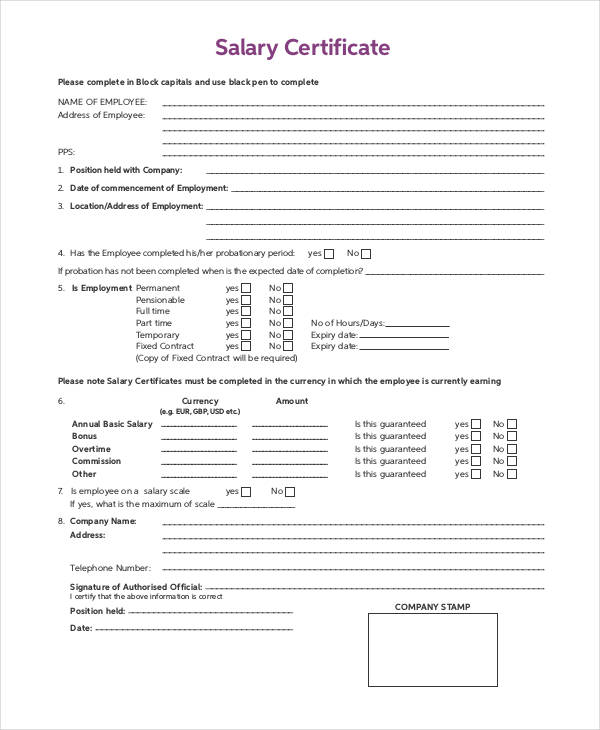 Salary Certificate Examples - 16+ Samples in PDF | Examples
