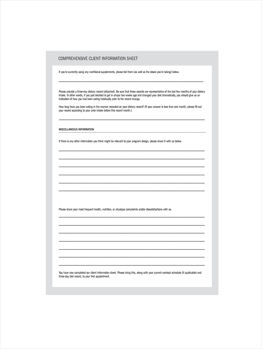 Client Information Sheet - 16+ Examples, Format, Pdf | Examples