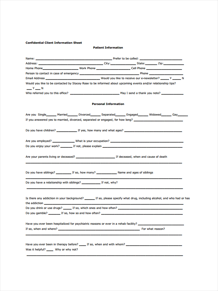 Client Information Sheet - 16+ Examples, Format, Pdf | Examples