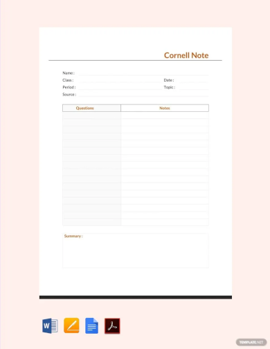 Cornell Note - 14+ Examples, Format, Pdf | Examples