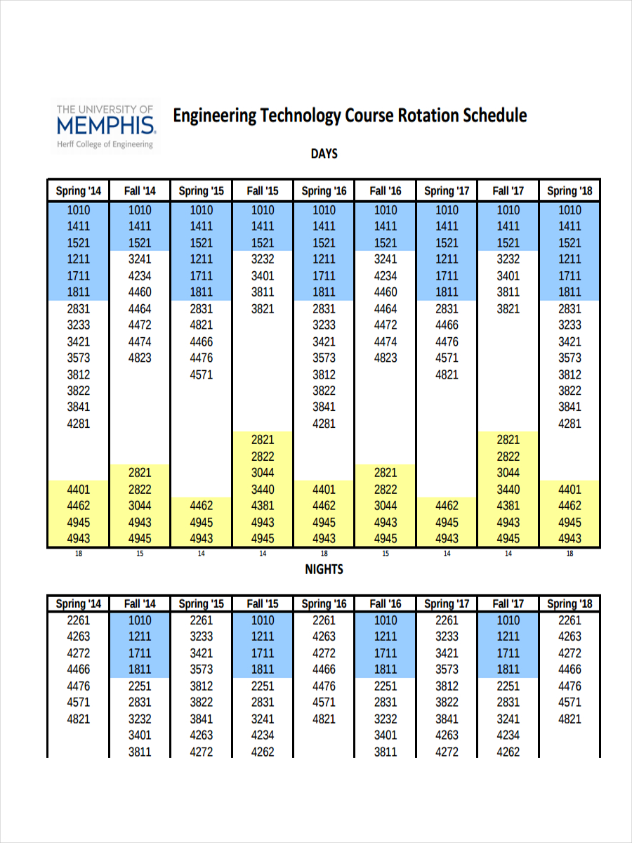 Rotation Schedule - 6+ Examples, Format, Pdf | Examples
