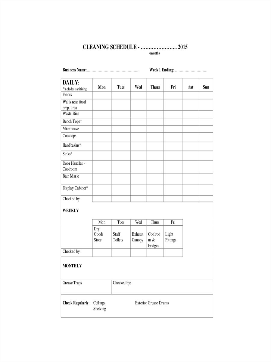 Cleaning Schedule Examples 26 In PDF MS Word Pages Google Docs 
