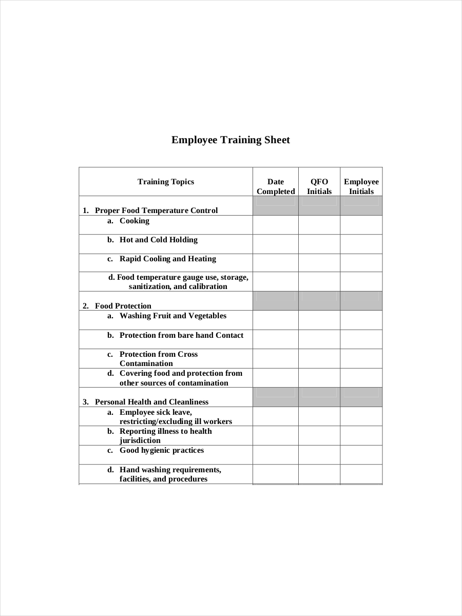 Training Sheet Examples 10 Samples In PDF Word Pages Examples