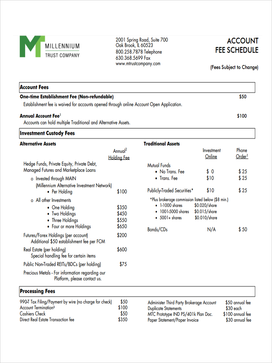 Fee Schedule - 7+ Examples, Format, Pdf | Examples