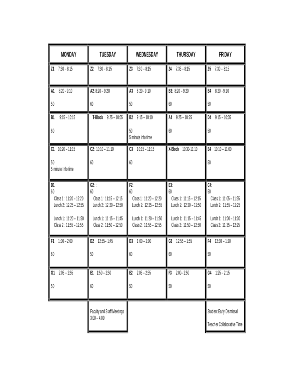 FREE 11 School Schedule Examples Samples In Google Docs Word 